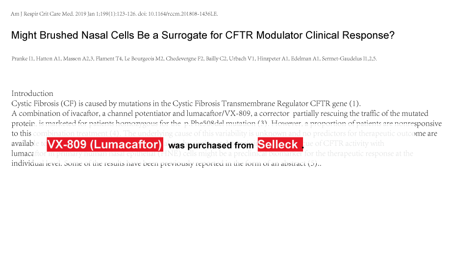 Lumacaftor (VX-809) | 购买CFTR 调节剂 - Selleck