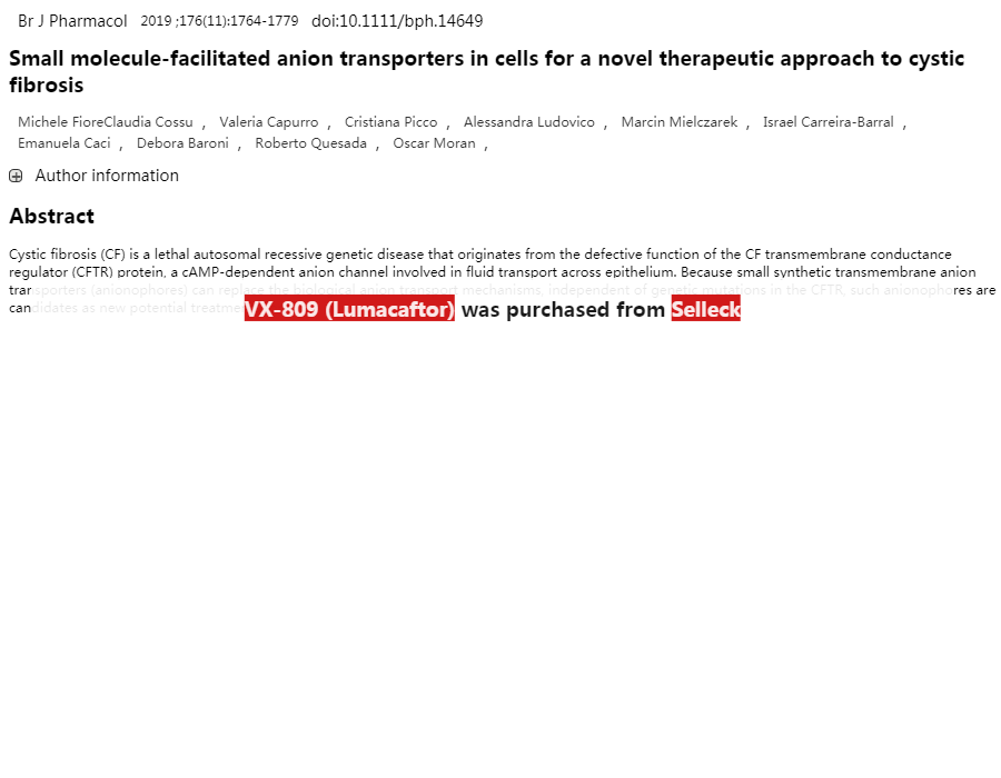 Lumacaftor (VX-809) | 购买CFTR 调节剂 - Selleck