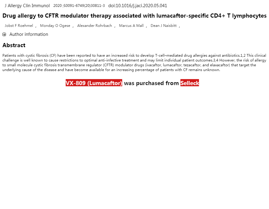 Lumacaftor (VX-809) | 购买CFTR 调节剂 - Selleck