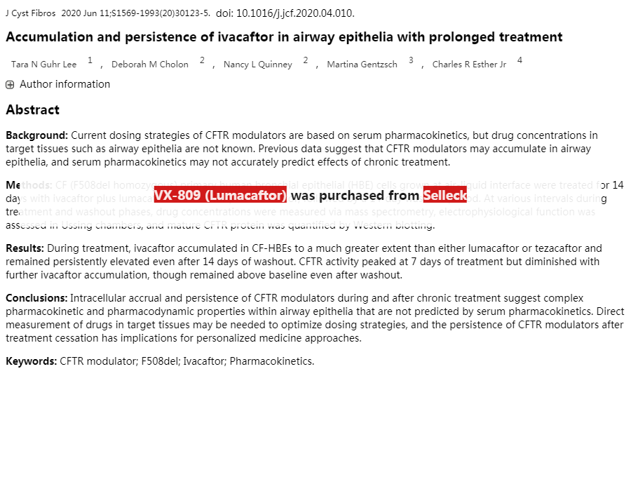 Lumacaftor (VX-809) | 购买CFTR 调节剂 - Selleck