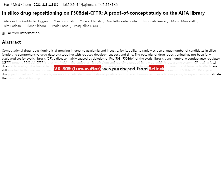 Lumacaftor (VX-809) | 购买CFTR 调节剂 - Selleck