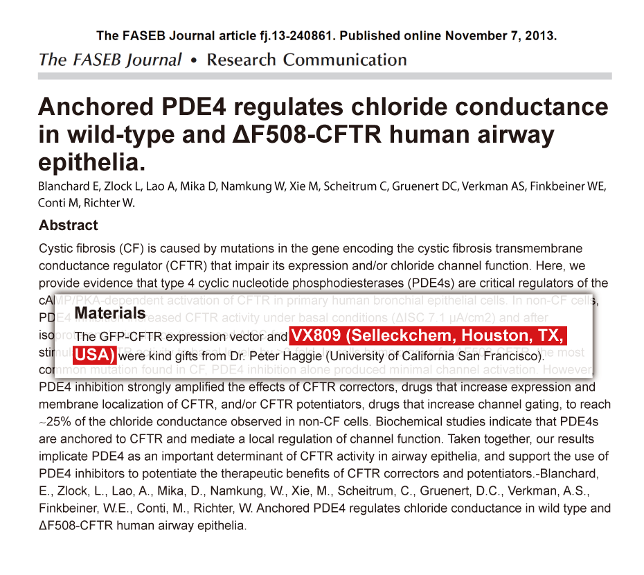 VX-809 (Lumacaftor) | 购买CFTR 调节剂 - Selleck