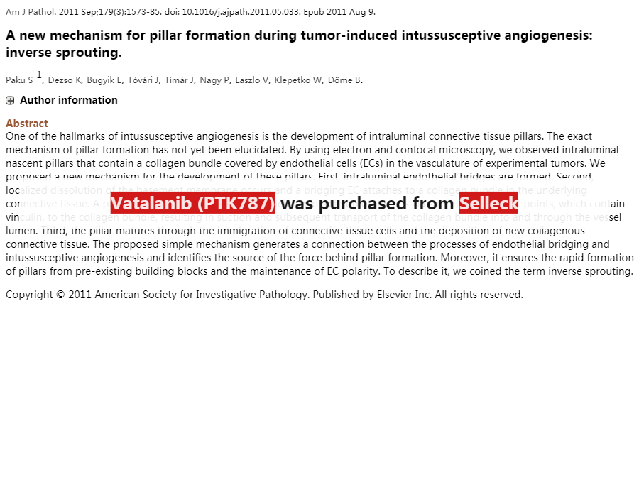 Vatalanib (PTK787) 2HCl | 购买VEGFR 抑制剂 - Selleck