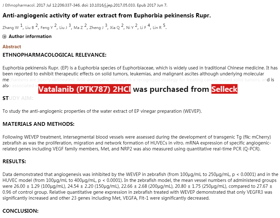 Vatalanib (PTK787) 2HCl | 购买VEGFR 抑制剂 - Selleck