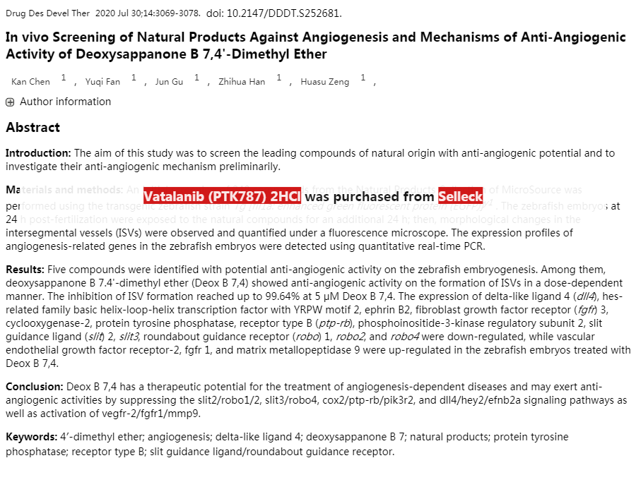 Vatalanib (PTK787) 2HCl | 购买VEGFR 抑制剂 - Selleck