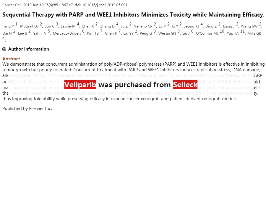Veliparib (ABT-888) | PARP 抑制剂 | 现货供应 | 美国品牌 | 免费采购电话400-668-6834