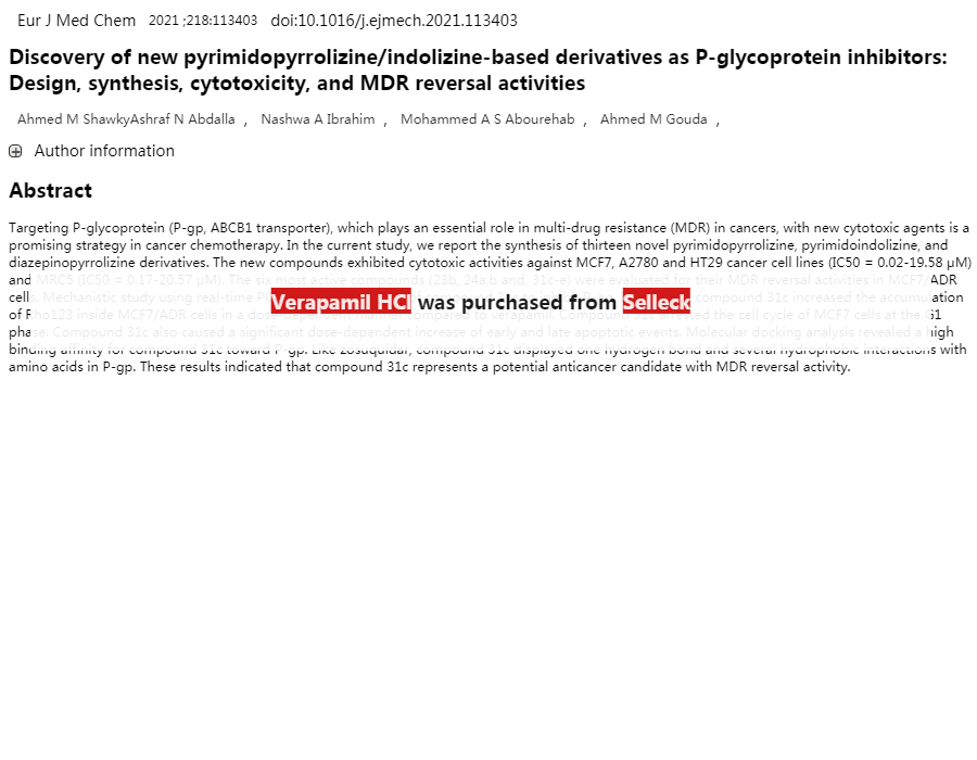 Verapamil (CP-16533-1) HCl | ≥99%(HPLC) | Selleck | Calcium Channel ...