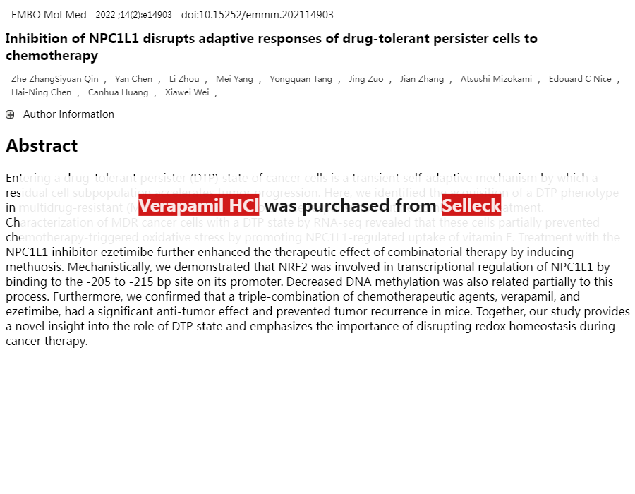 Verapamil (CP-16533-1) HCl | ≥99%(HPLC) | Selleck | Calcium Channel ...