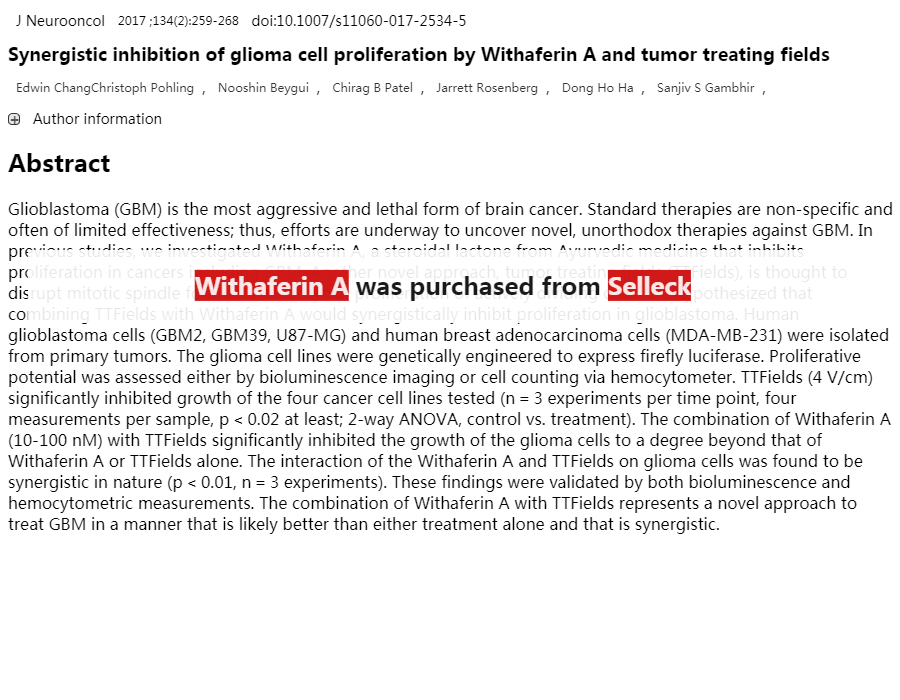 Withaferin A | NF-κB 抑制剂 | 现货供应 | 美国品牌 | 免费采购电话400-668-6834