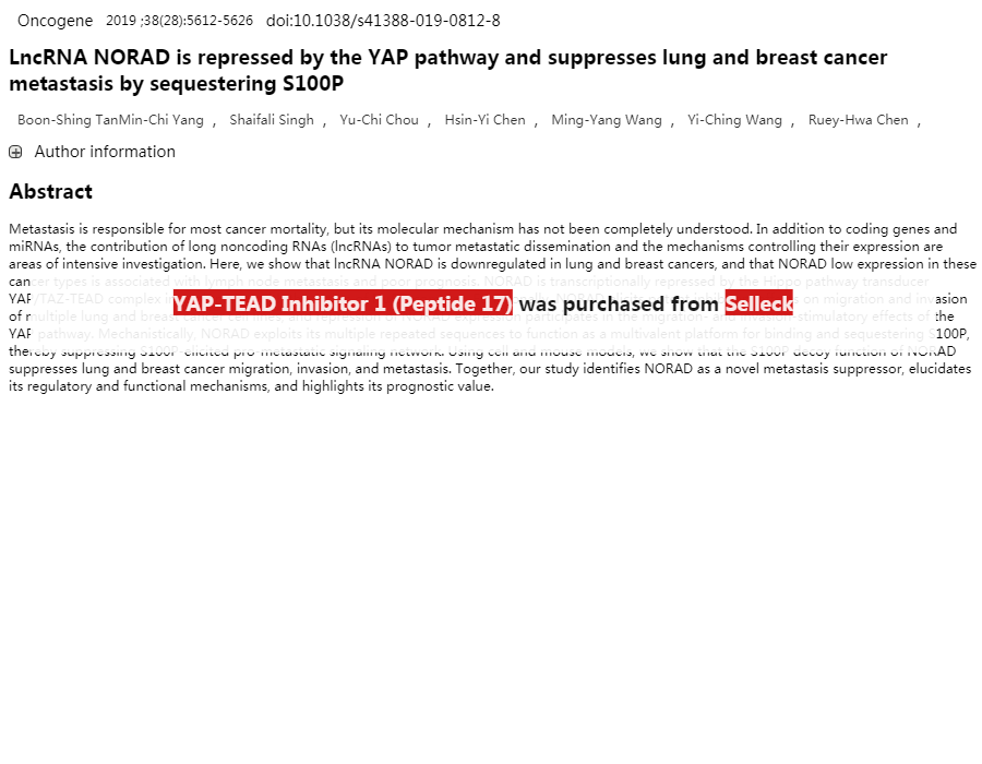 YAP-TEAD Inhibitor 1 (Peptide 17) | YAP 抑制剂 | 现货供应 | 美国品牌 | 免费采购电话400-668-6834