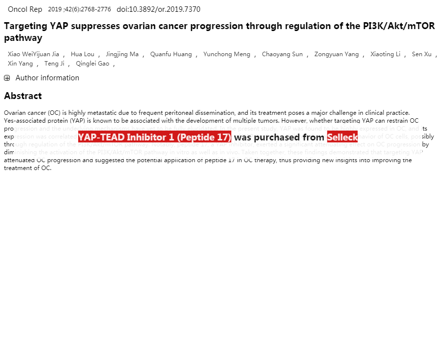 YAP-TEAD Inhibitor 1 (Peptide 17) | 99.56%(HPLC) | In Stock | YAP inhibitor