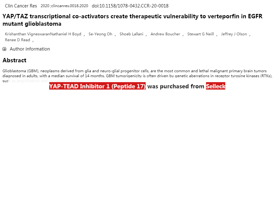 YAP-TEAD Inhibitor 1 (Peptide 17) | YAP 抑制剂 | 现货供应 | 美国品牌 | 免费采购电话400-668-6834