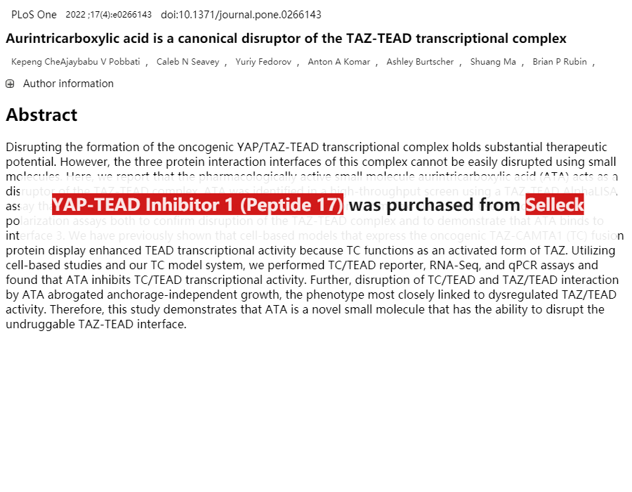 YAP-TEAD Inhibitor 1 (Peptide 17) | 99.56%(HPLC) | In Stock | YAP inhibitor