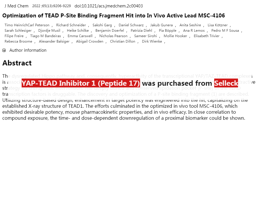 YAP-TEAD Inhibitor 1 (Peptide 17) | 99.56%(HPLC) | In Stock | YAP inhibitor