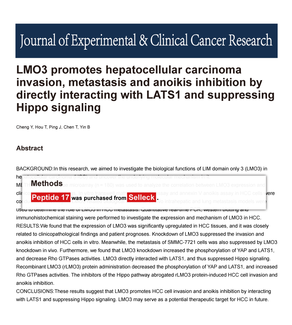 YAP-TEAD Inhibitor 1 (Peptide 17) | YAP 抑制剂 | 现货供应 | 美国品牌 | 免费采购电话400-668-6834