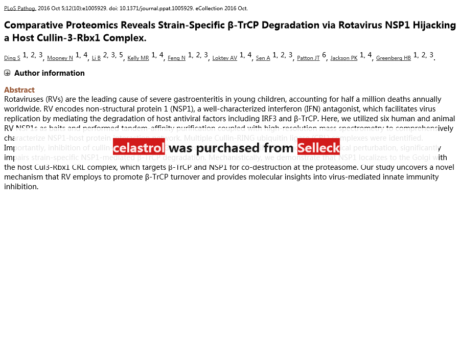 Celastrol (NSC 70931) | Proteasome 抑制剂 | 现货供应 | 美国品牌 | 免费采购电话400-668-6834