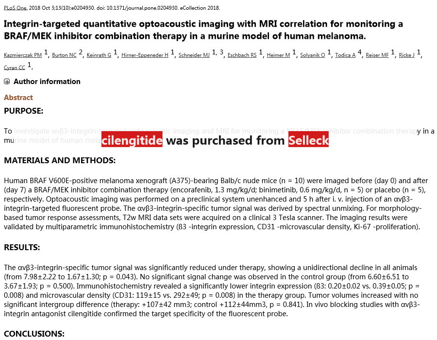 Cilengitide trifluoroacetate | 购买Integrin 抑制剂 - Selleck
