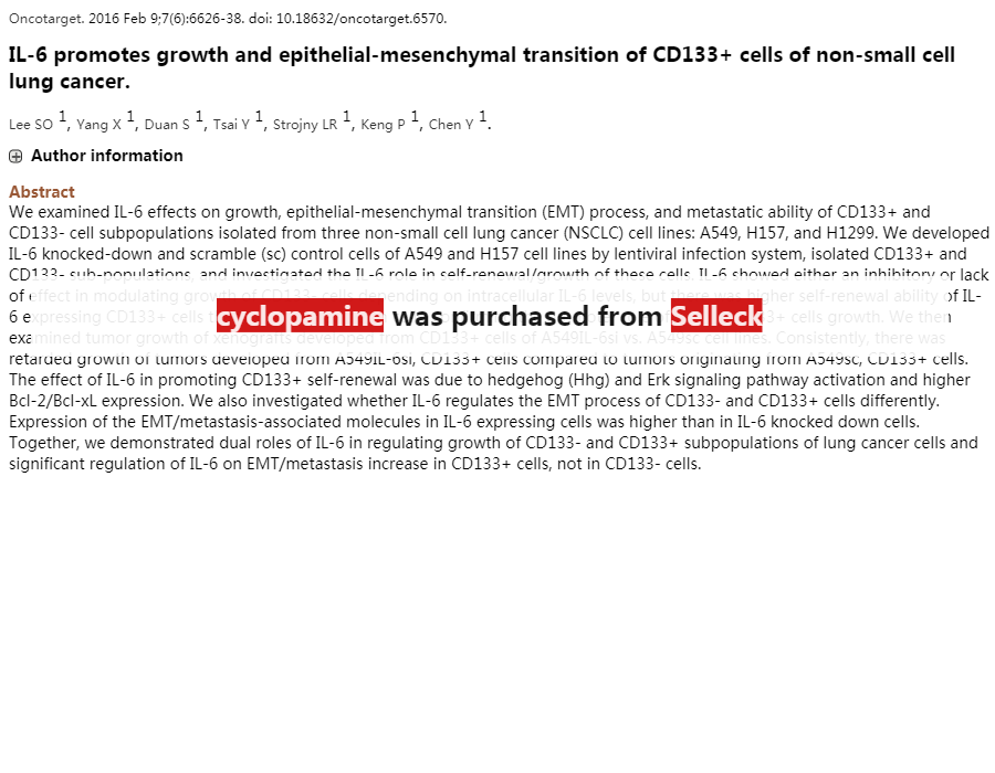 Cyclopamine | Hedgehog/Smoothened 抑制剂 | 现货供应 | 美国品牌 | 免费采购电话400-668-6834