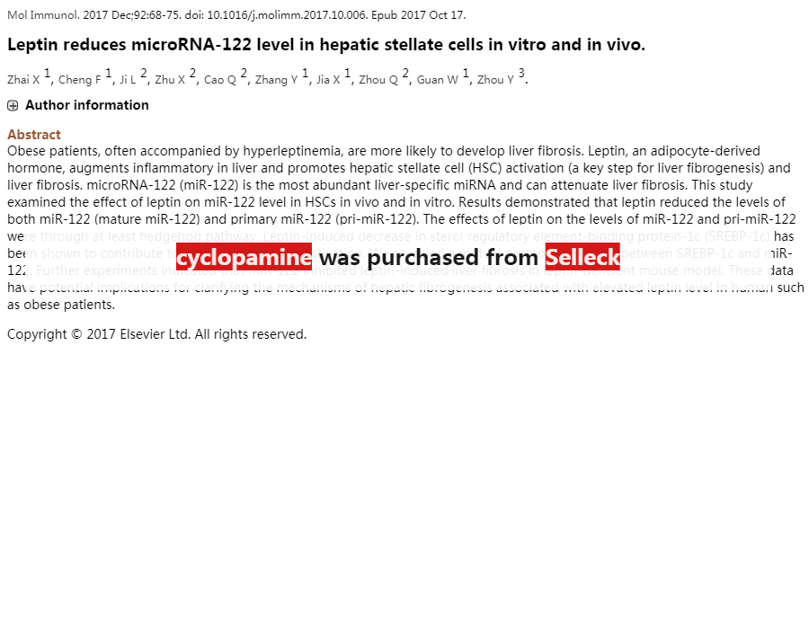 Cyclopamine | Hedgehog/Smoothened 抑制剂 | 现货供应 | 美国品牌 | 免费采购电话400-668-6834