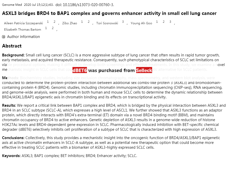 dBET6 | PROTAC 抑制剂 | 现货供应 | 美国品牌 | 免费采购电话400-668-6834