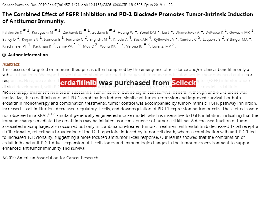 Erdafitinib (JNJ-42756493) | FGFR 抑制剂 | 现货供应 | 美国品牌 | 免费采购电话400-668-6834