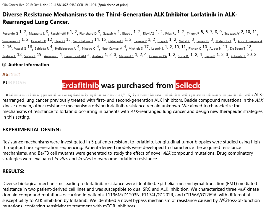 Erdafitinib (JNJ-42756493) | FGFR 抑制剂 | 现货供应 | 美国品牌 | 免费采购电话400-668-6834