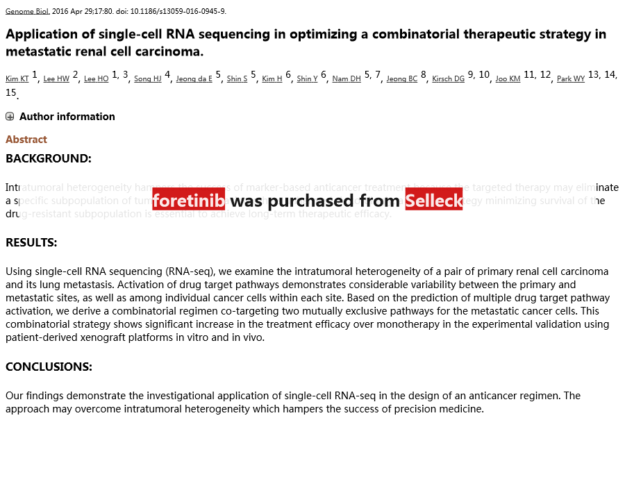 Foretinib (GSK1363089) | 购买c-Met 抑制剂 - Selleck