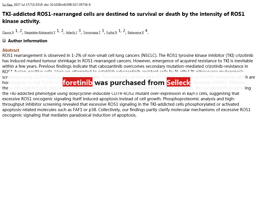 Foretinib (GSK1363089) | 购买c-Met 抑制剂 - Selleck