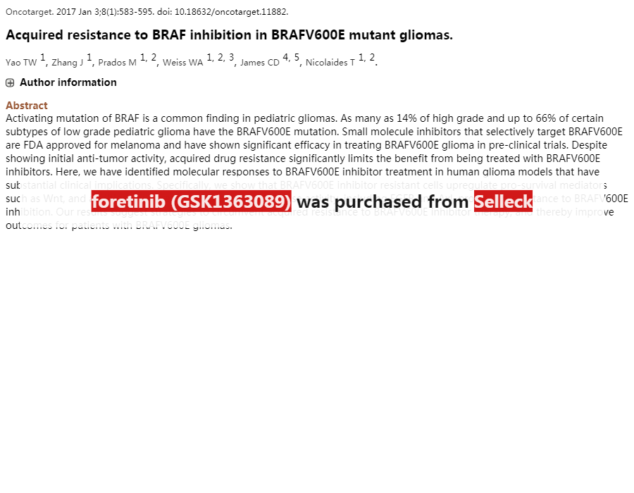 Foretinib (GSK1363089) | 购买c-Met 抑制剂 - Selleck