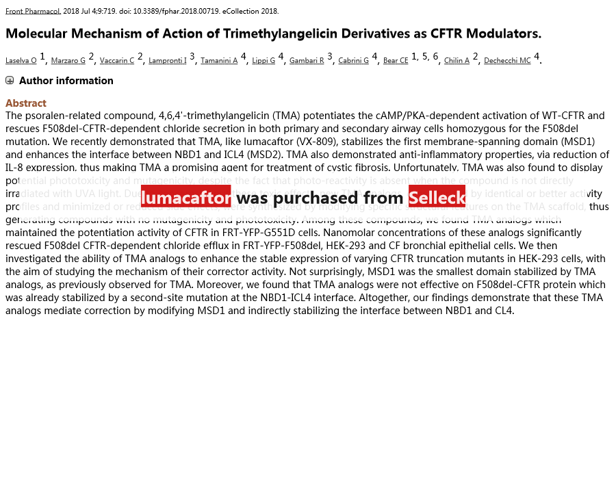 Lumacaftor (VX-809) | 购买CFTR 调节剂 - Selleck