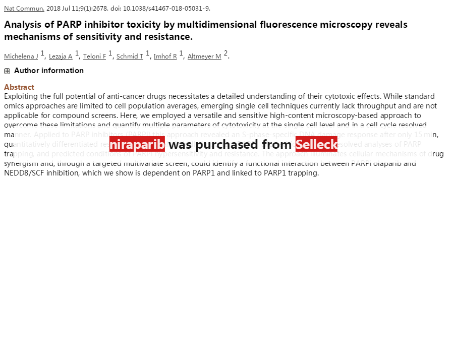 Niraparib (MK-4827) | PARP 抑制剂 | 现货供应 | 美国品牌 | 免费采购电话400-668-6834
