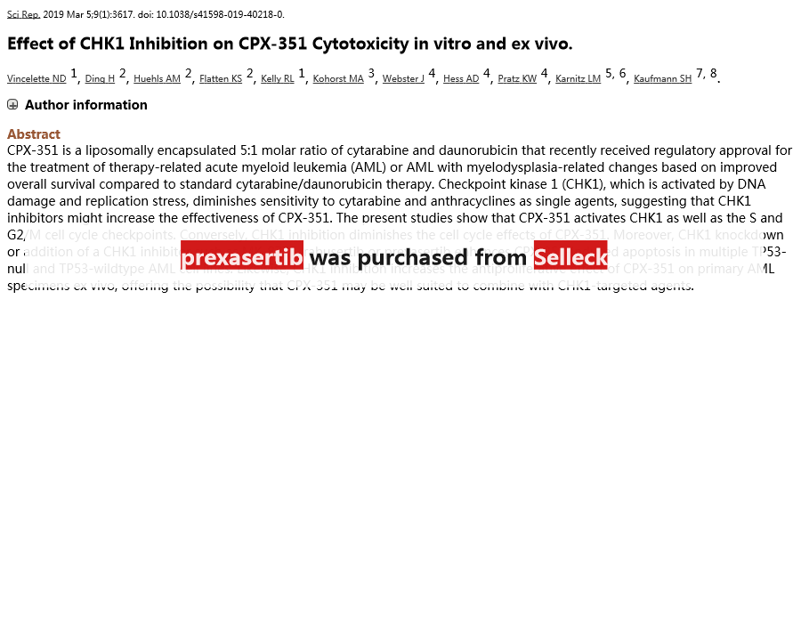 Prexasertib HCl (LY2606368) | Chk 抑制剂 | 现货供应 | 美国品牌 | 免费采购电话400-668-6834