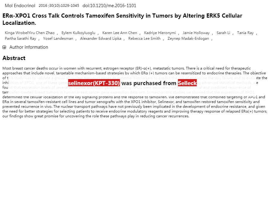 Selinexor (KPT-330) | 购买CRM1 抑制剂 - Selleck