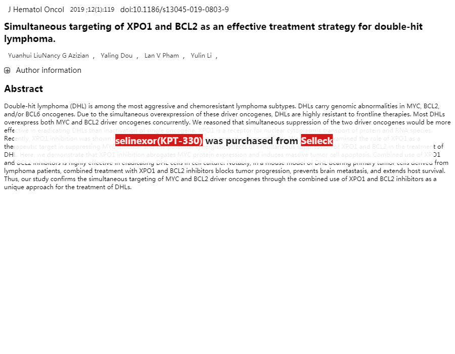 Selinexor (KPT-330) | 购买CRM1 抑制剂 - Selleck
