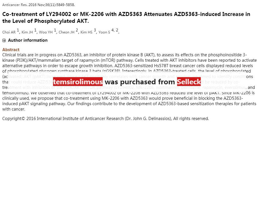 Temsirolimus (CCI-779) | 购买mTOR 抑制剂 - Selleck