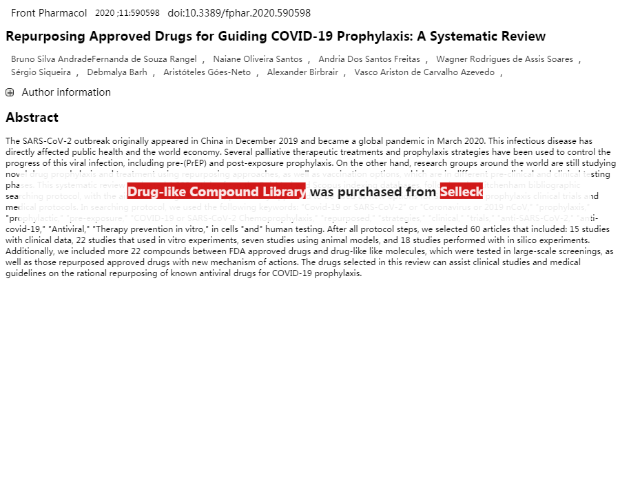 Drug-like Compound Library/Listing for Screening (384 well)